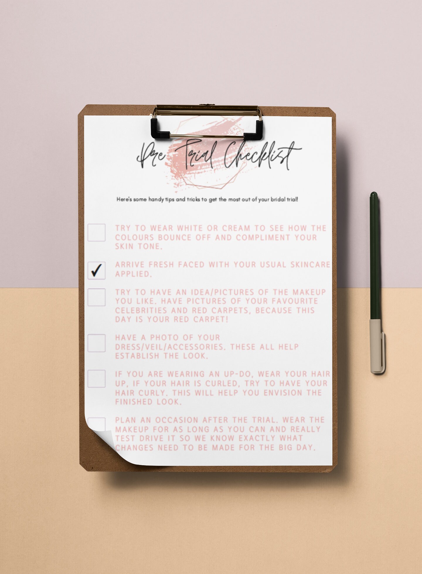Pre Bridal Trial Checklist for Makeup Artists. Printable Digital ...