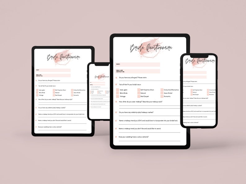 Pre Bridal Trial Questionnaire for Makeup Artists. Digital Printable ...