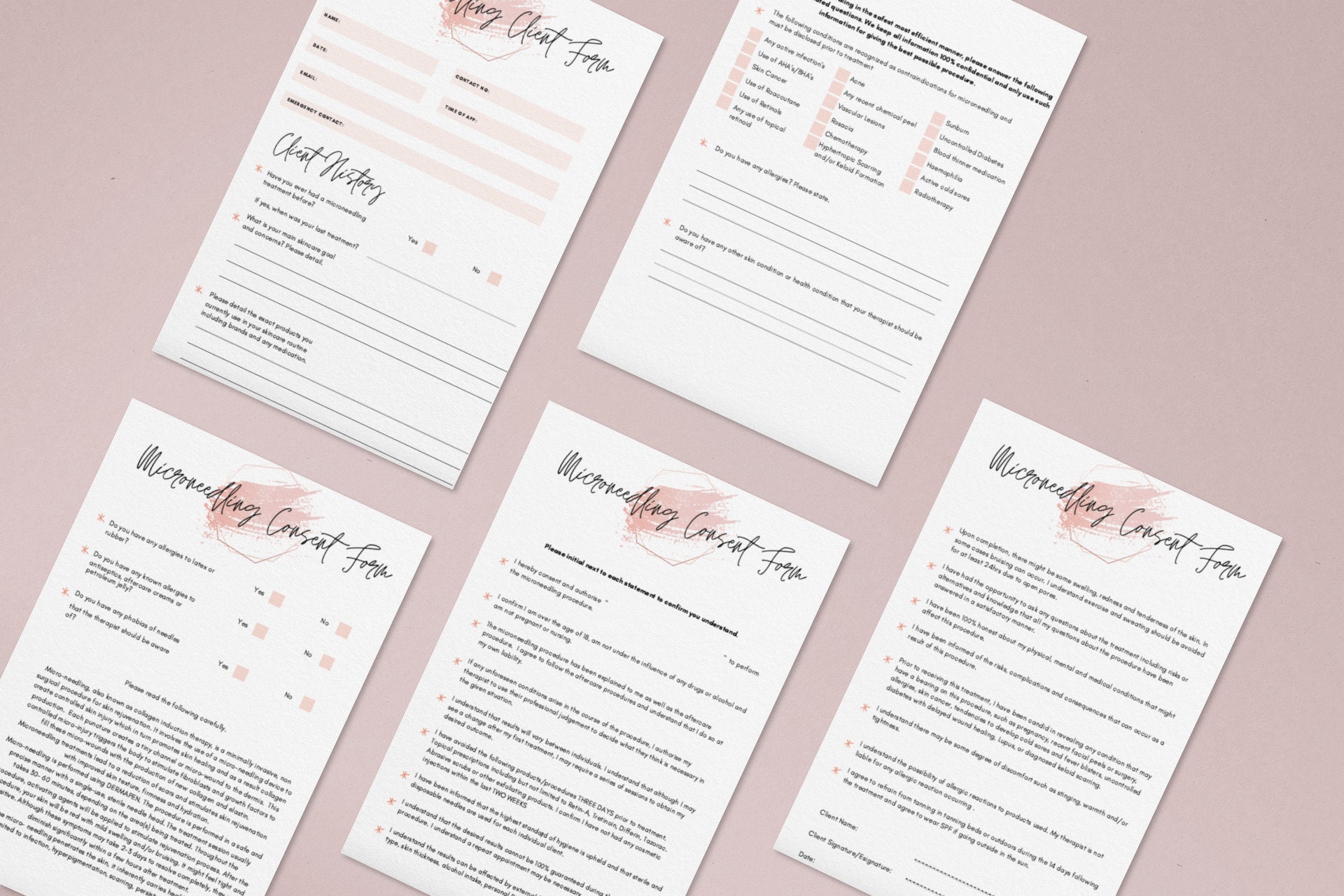 Microneedling Consent and Consultation Form. 5 Pages Including Health ...
