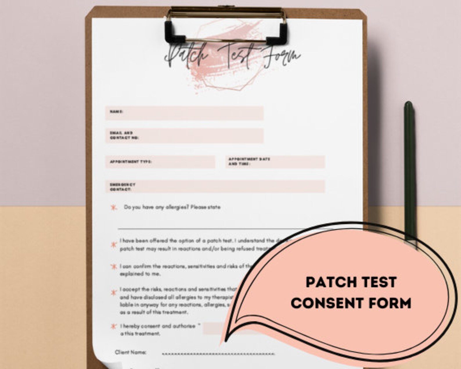 Patch Test Form for Salons, Makeup Artists, Dermatologists and ...