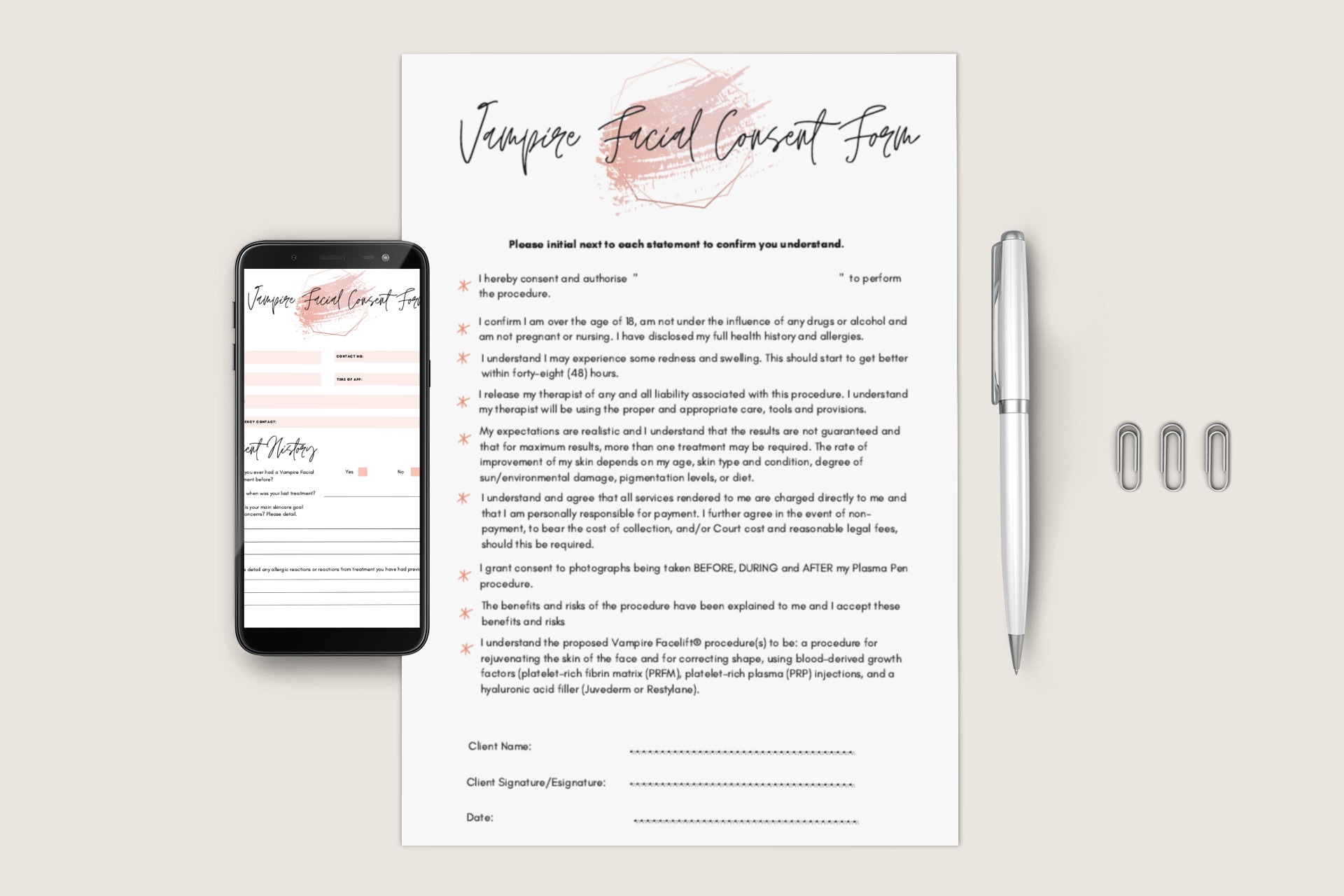 Vampire Facial PRP Consent and Consultation Form. 3 Pages, Including ...