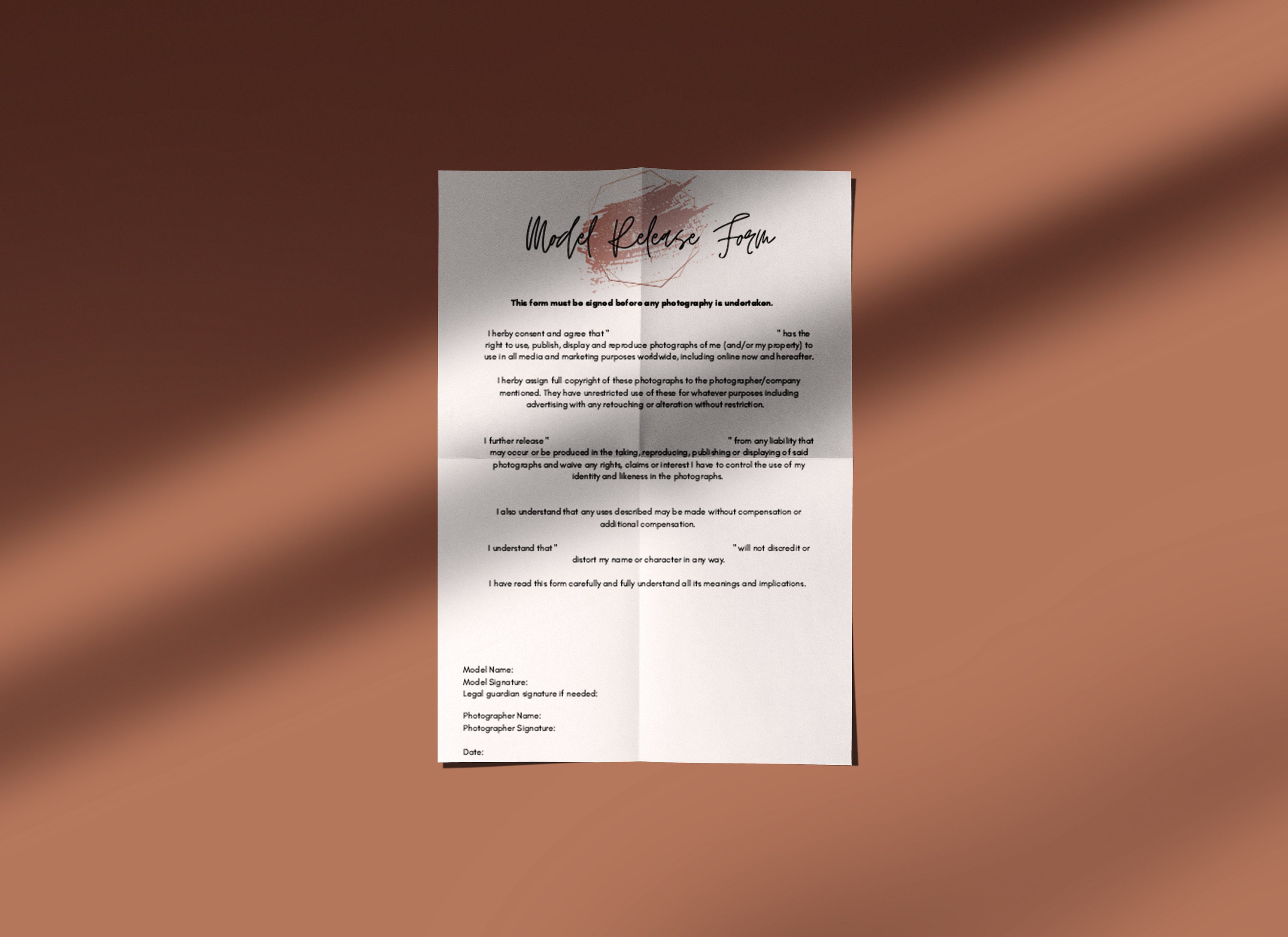 Model Release Form for Photographers, Makeup Artists and Studios ...