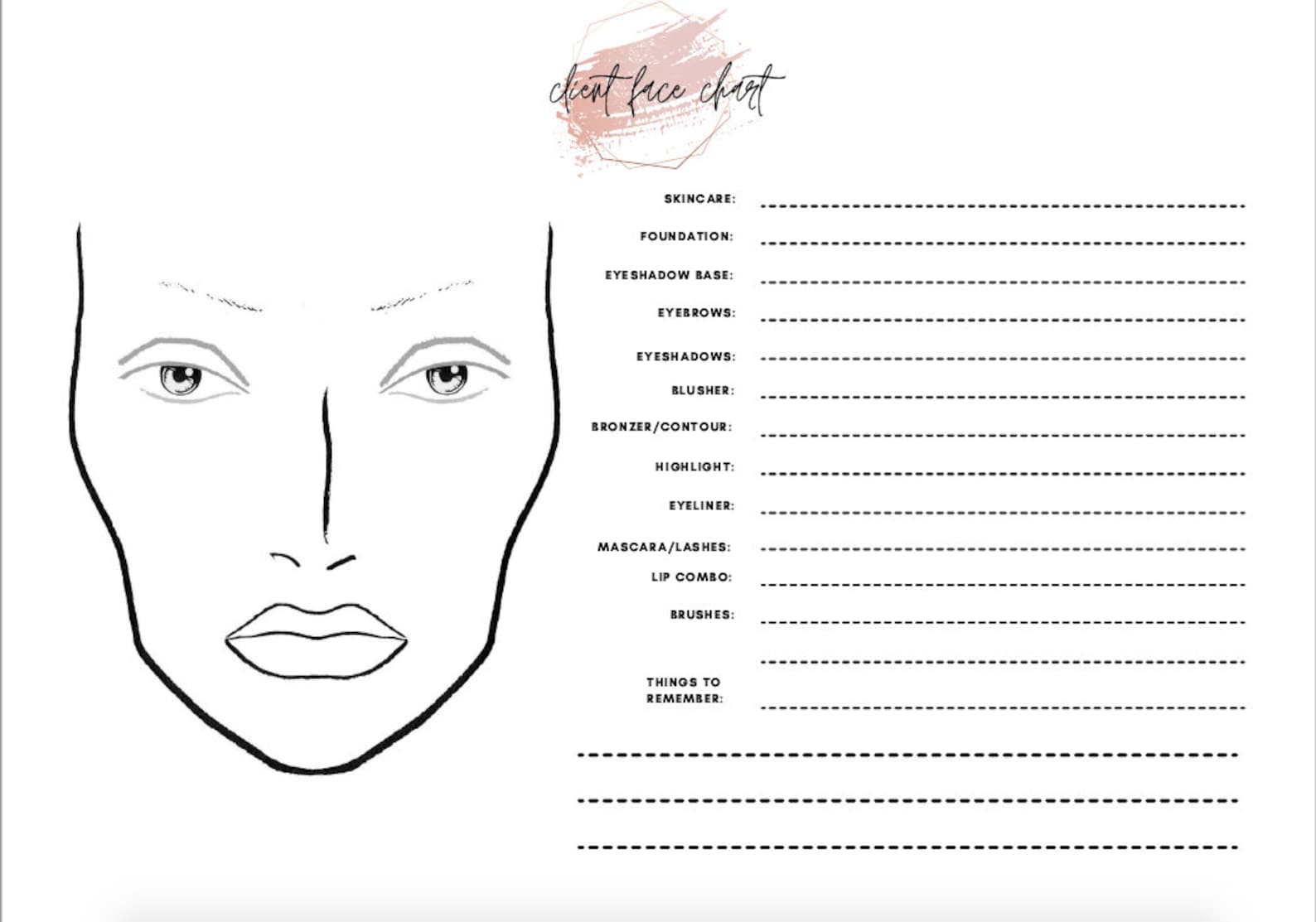 Printable Client Face Chart for Makeup Artists - Etsy