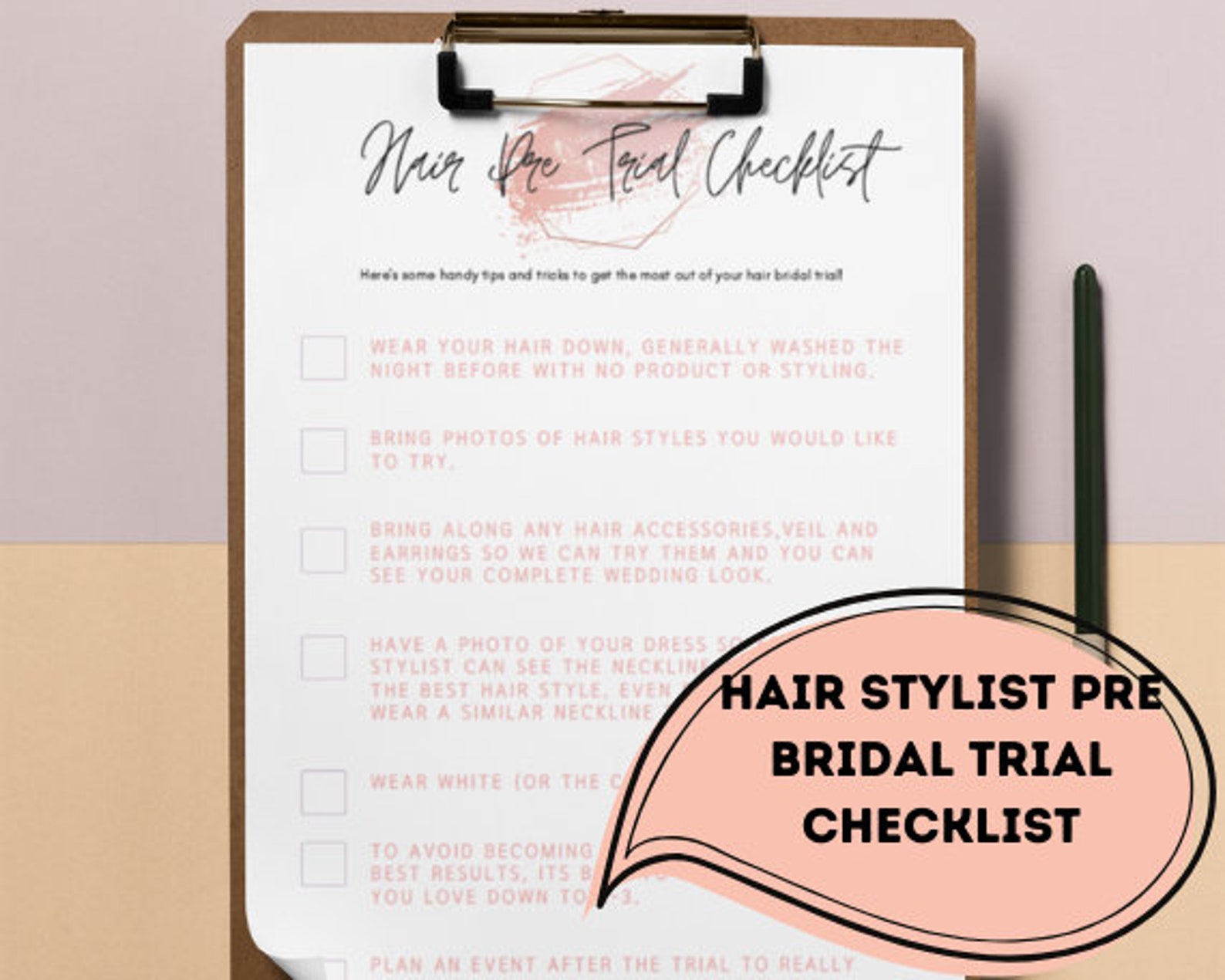 Hair Stylist Pre Bridal Trial Checklist. . Printable Digital Download ...