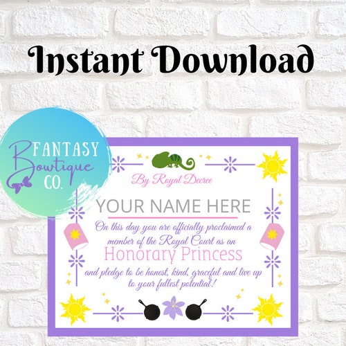 Printable Princess Certificate INSTANT DOWNLOAD - Etsy