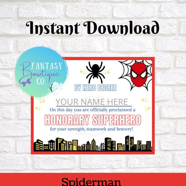 Superhero Certificate - Etsy