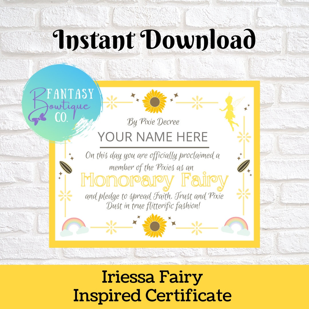 Pixie Hollow | Fairies | Fairy Certificate | Pixie Dust | Tinkerbell - Etsy