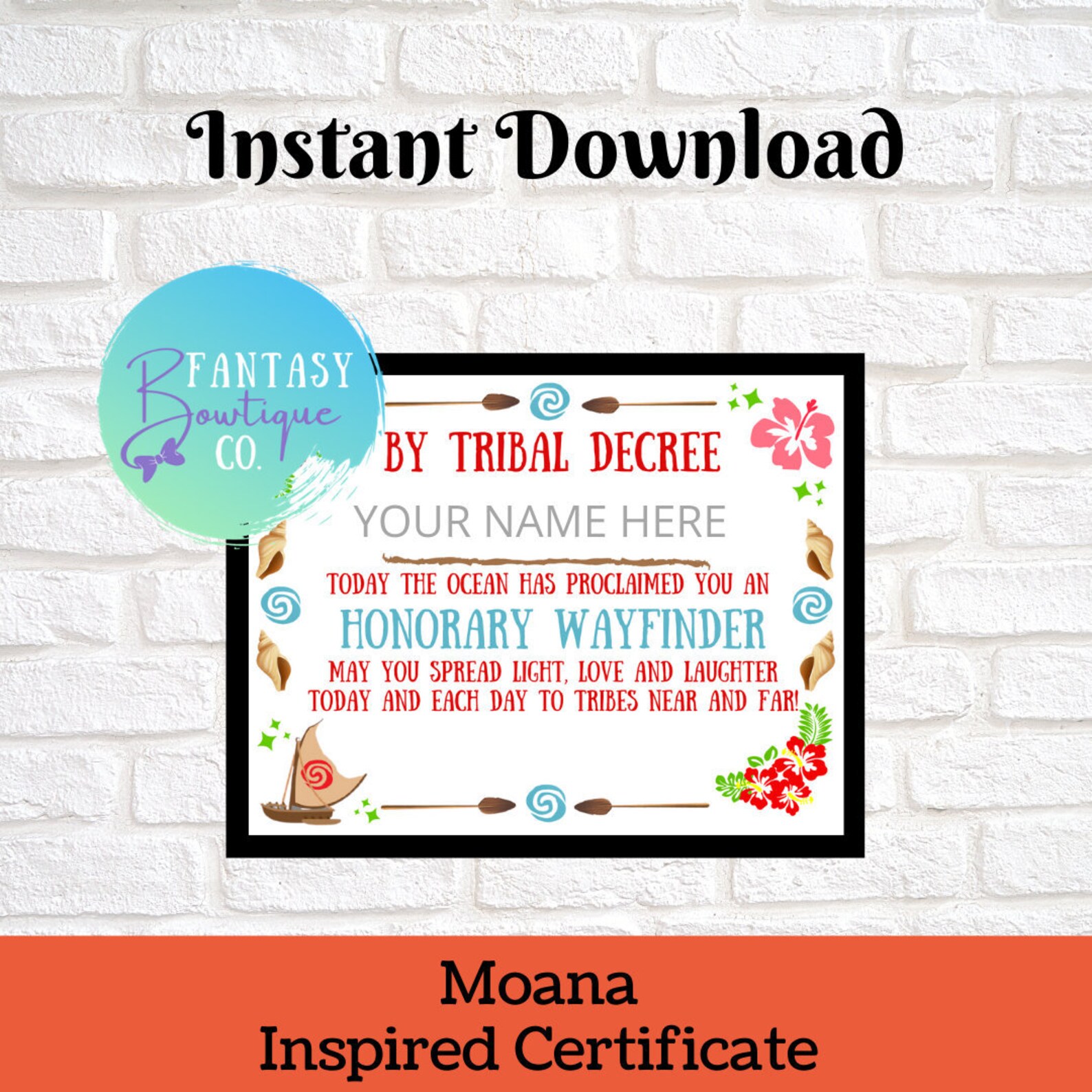 Moana Inspired Party Moana Certificate Instant Download | Etsy