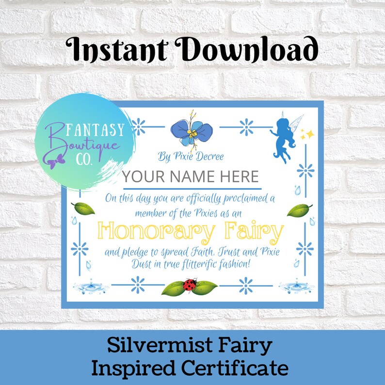 Pixie Hollow | Fairies | Fairy Certificate | Pixie Dust | Tinkerbell - Etsy