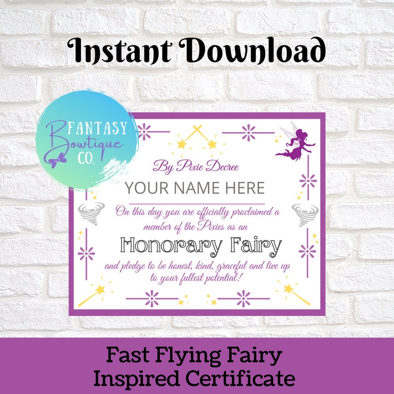 Pixie Hollow | Fairies | Fairy Certificate | Pixie Dust | Tinkerbell - Etsy