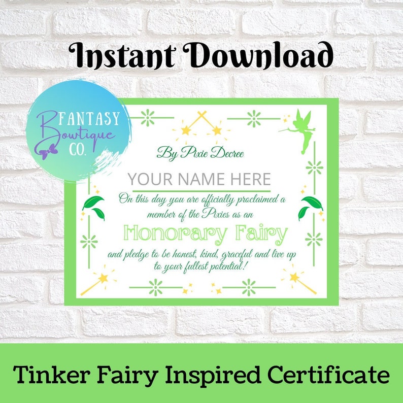 Pixie Hollow | Fairies | Fairy Certificate | Pixie Dust | Tinkerbell - Etsy