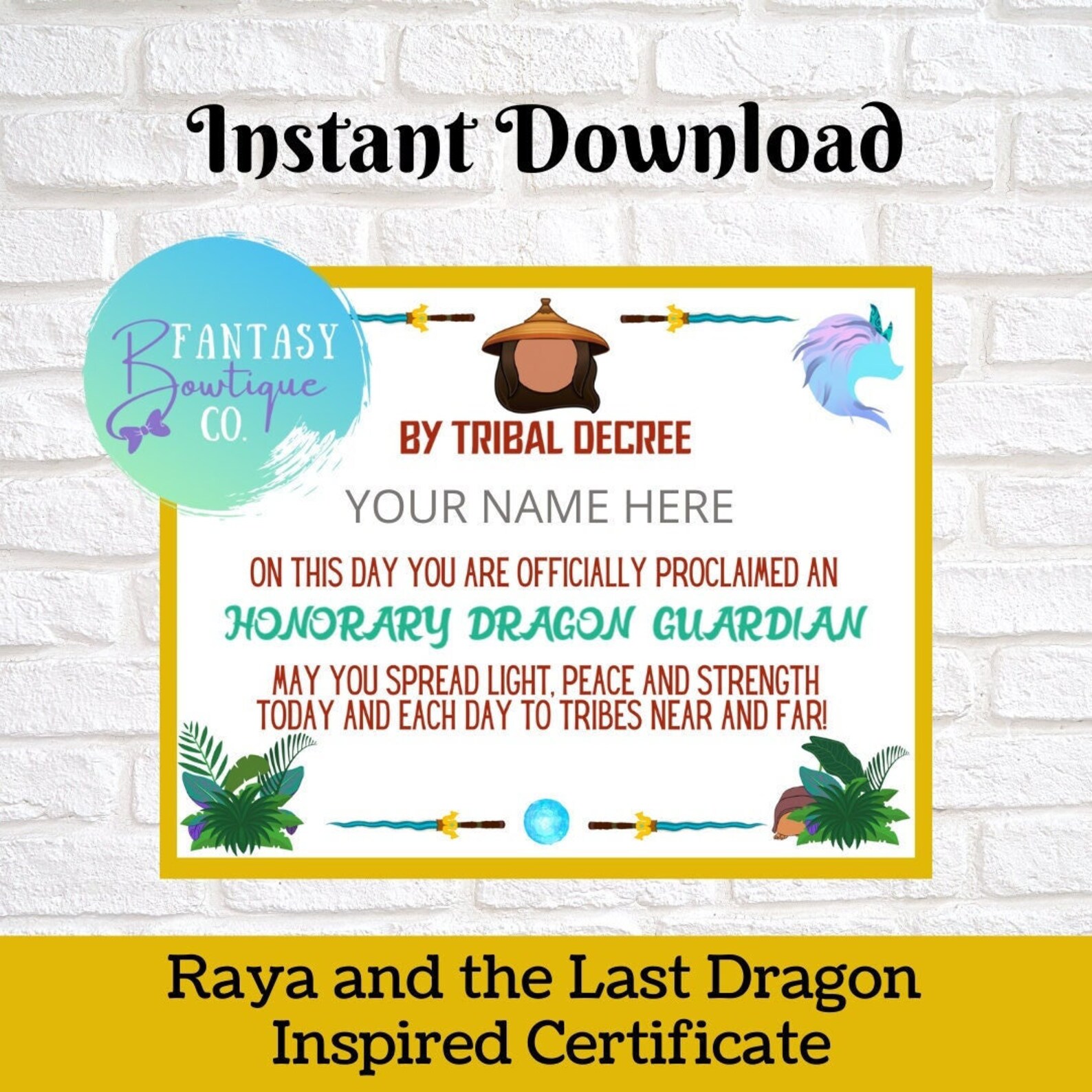 Raya and the Last Dragon Inspired Certificate Princess - Etsy