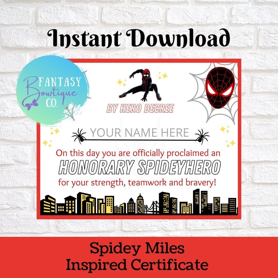 Miles Morales Inspired Certificate Spiderman Superhero - Etsy