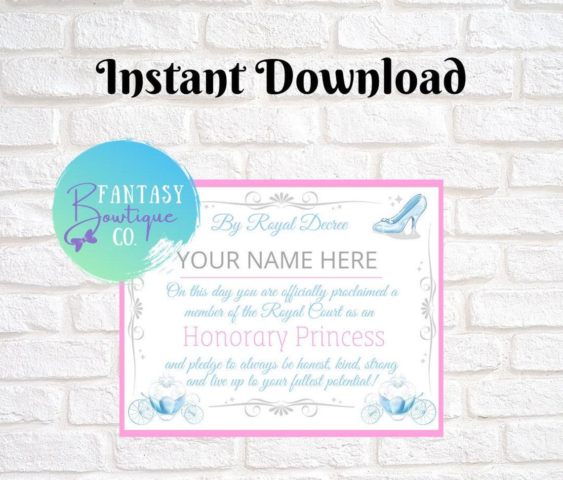 Cinderella Inspired Certificate | Princess Certificate | Instant ...