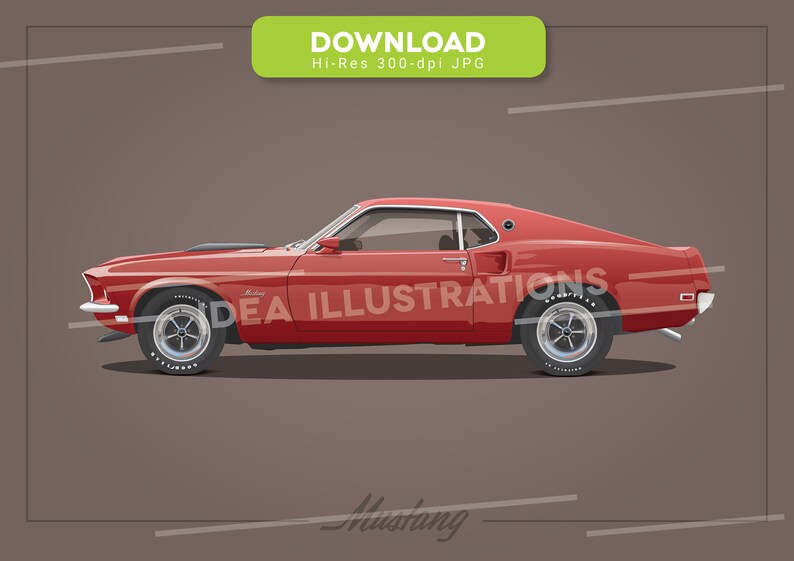 Ford Mustang Fastback 1969 Illustration - Etsy