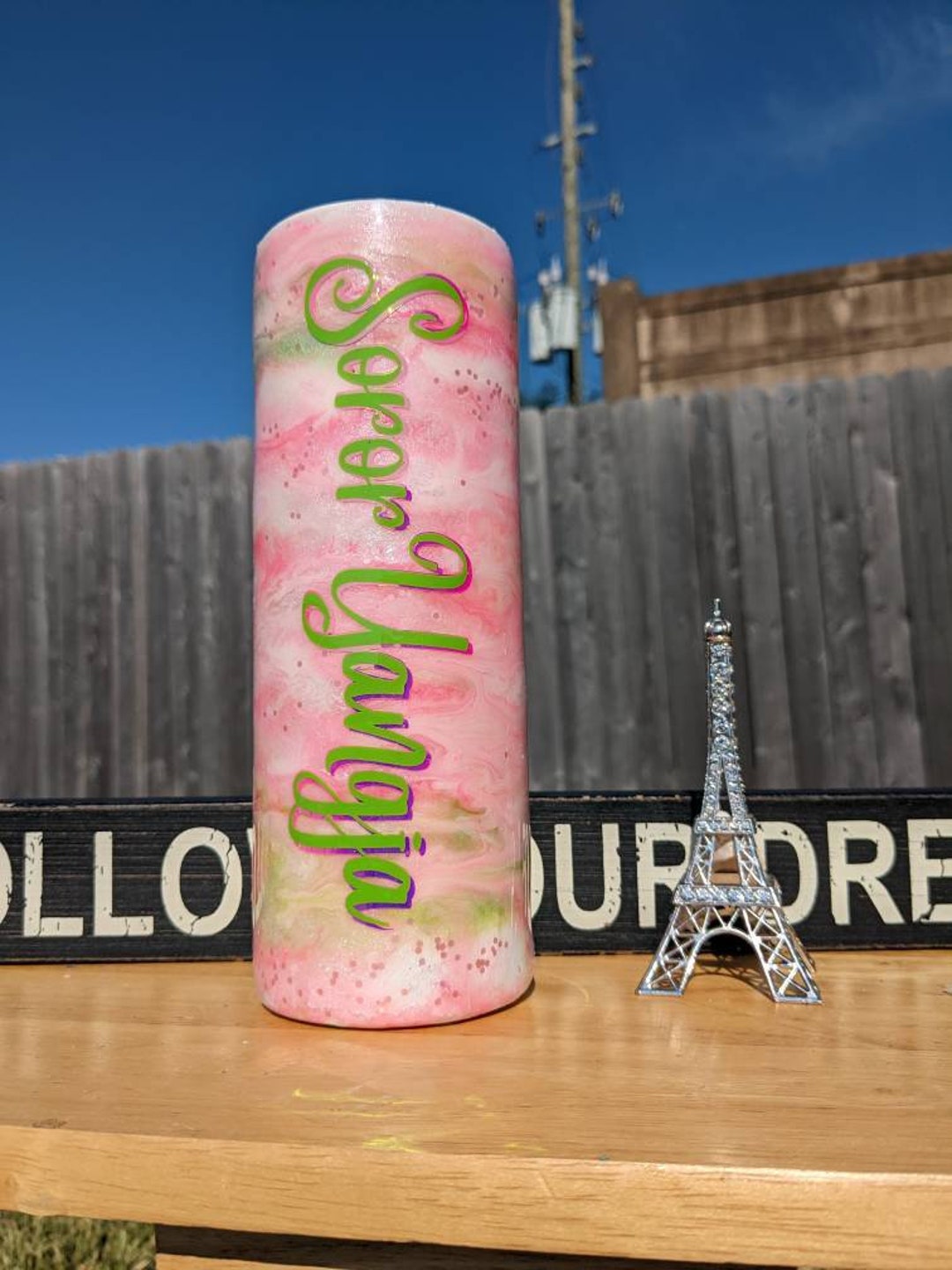 Pink and Green Custom Alcohol Ink/mica Swirl Tumbler, Alpha Kappa Alpha ...