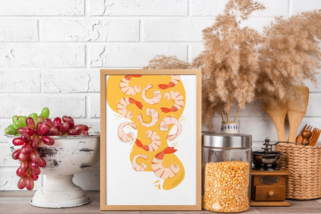 Prawns/shrimp Illustration Poster Digital Print Wall Art Printable ...