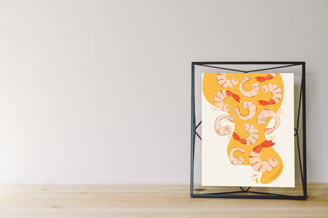 Prawns/shrimp Illustration Poster Digital Print Wall Art Printable ...