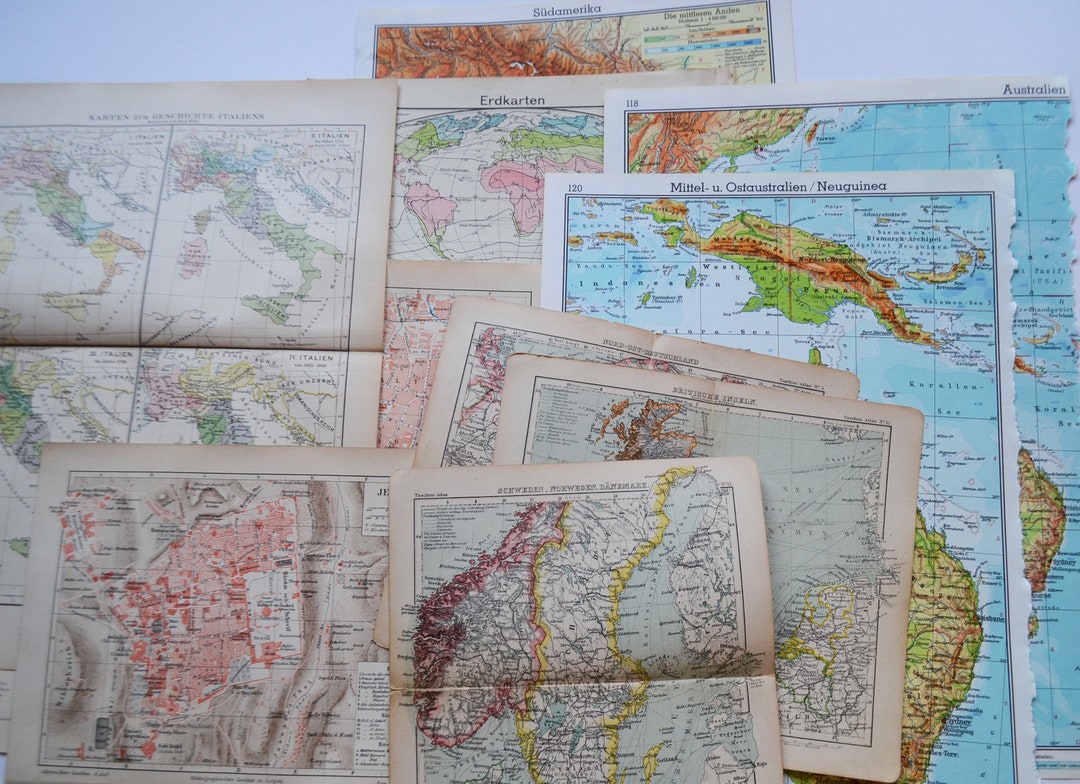 Old Maps, Atlas Pages 12 Pieces for Scrapbooking, Collage, Junk Journal ...
