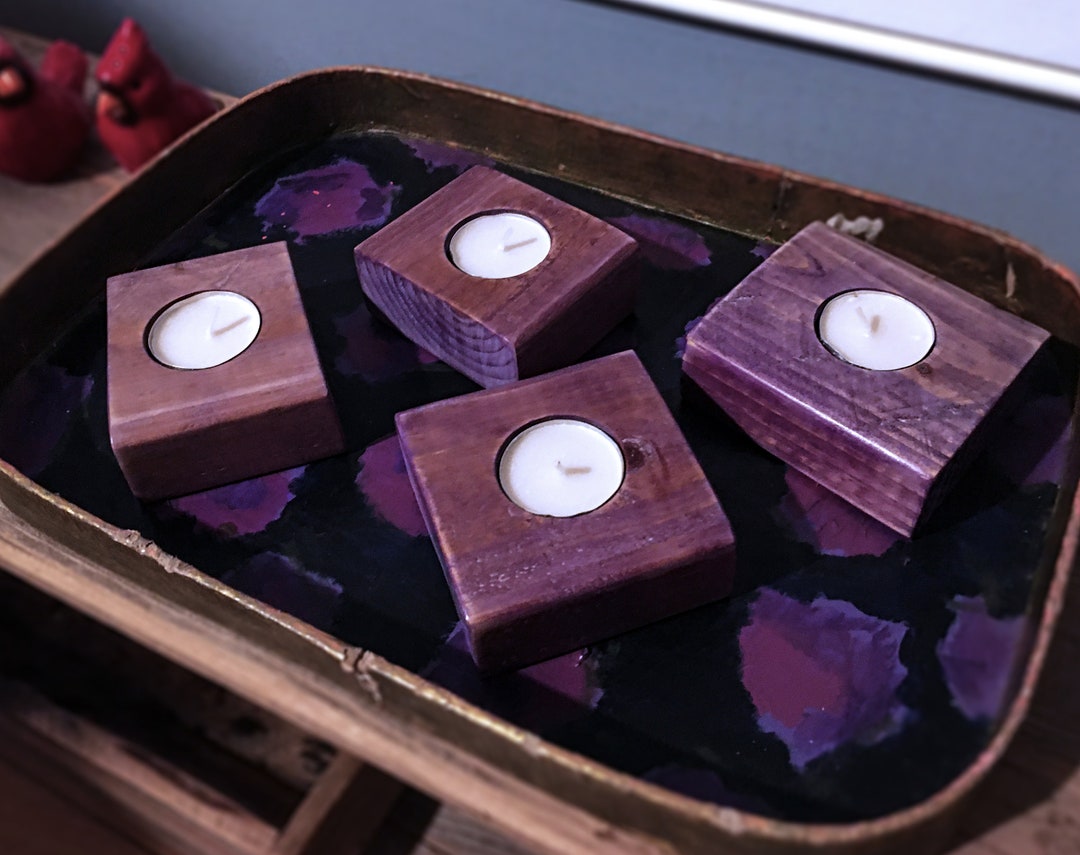 Set of Four Wooden Handmade Purple Tea Light Candle Holders - Etsy