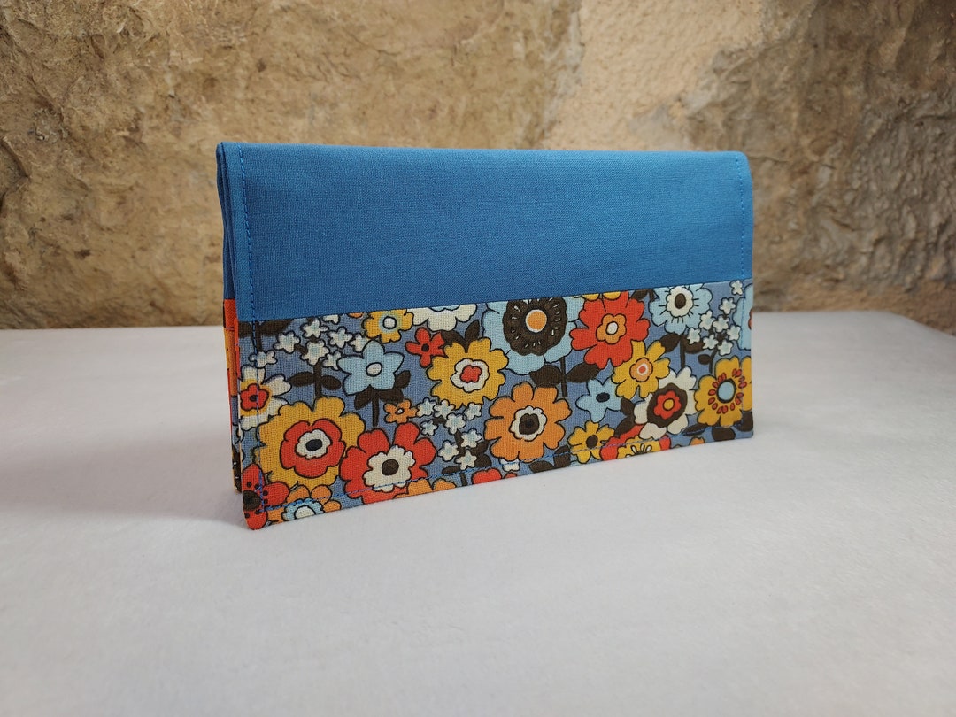 Checkbook Holder Orange Blue Flowers - Etsy