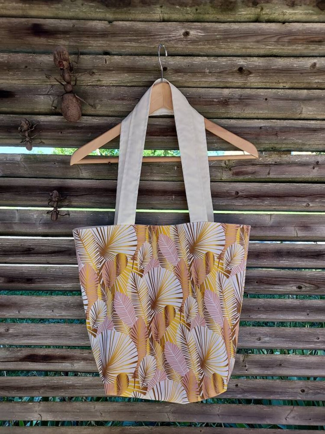 Soft Shopping Bag Tote Bag Art Deco Leaves Pink Beige Gold - Etsy