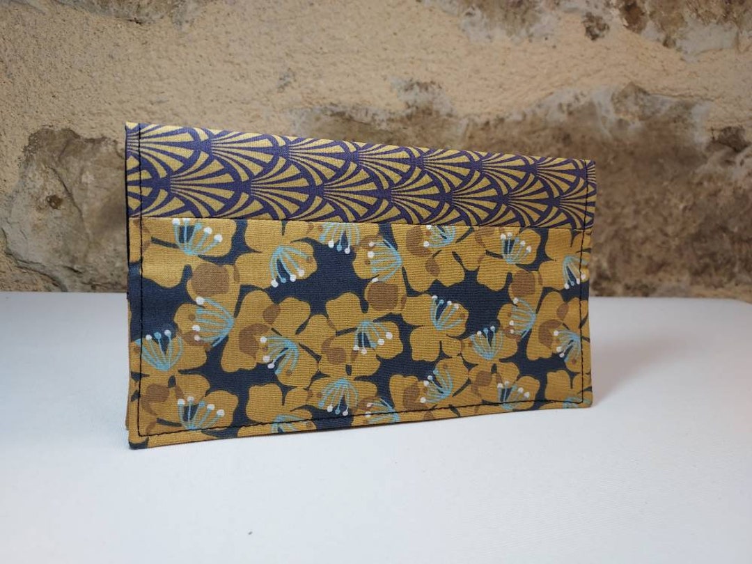 Checkbook Holder With Flowers and Art Deco Patterns in Mustard Brown ...