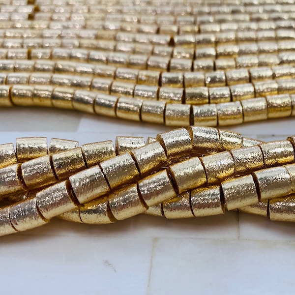 14k Brushed Gold Tube Bead 6mm 8mm 10mm Gold Barrel Spacer Accent Bead ...
