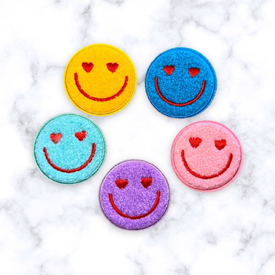Smiley Face Patch- Iron Chenille Smile Face Heart Eye DIY Patch With ...