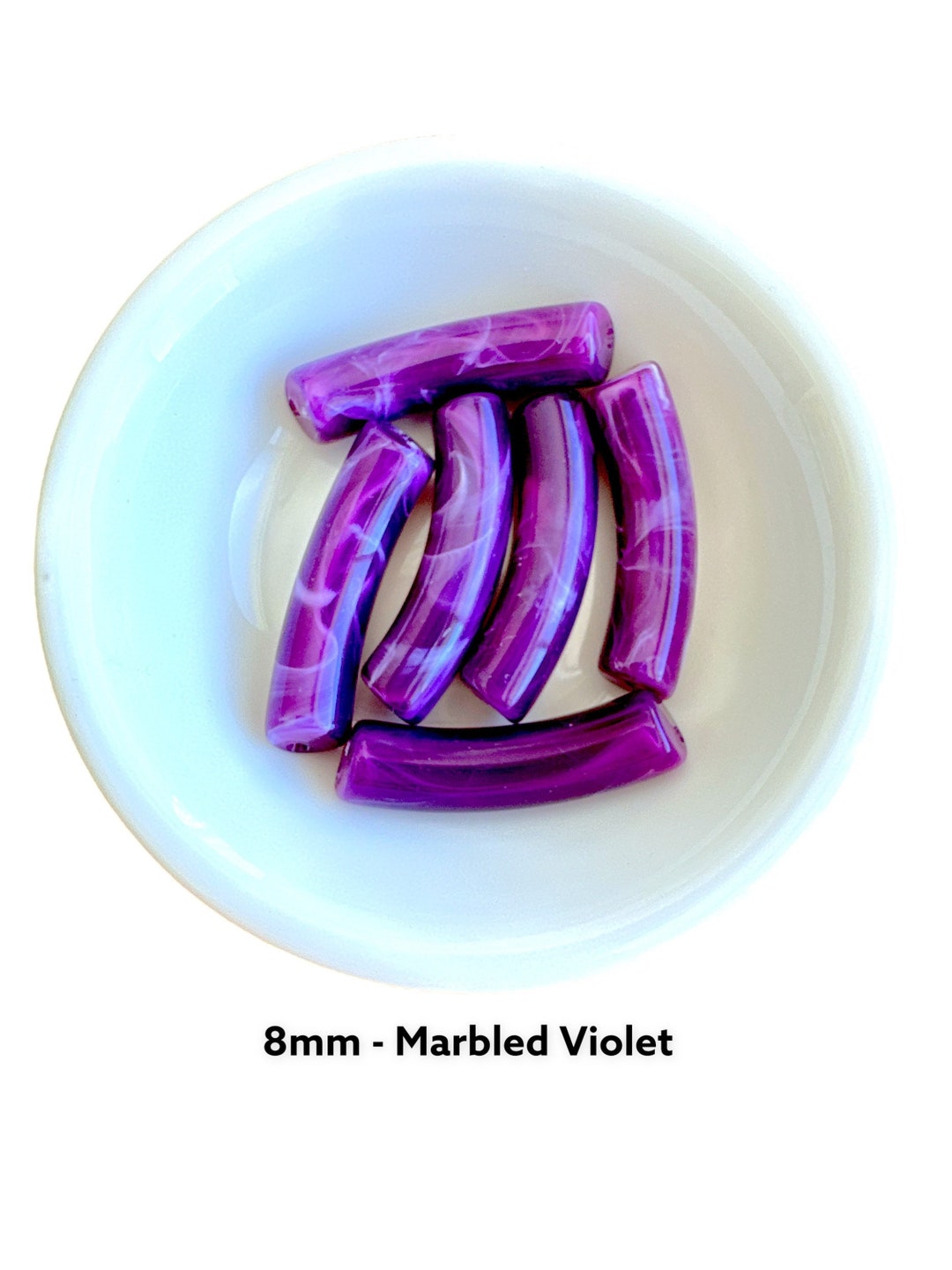 8mm- Marbled Purple Violet -fall Acrylic Beads, Curved Tube Beads ...