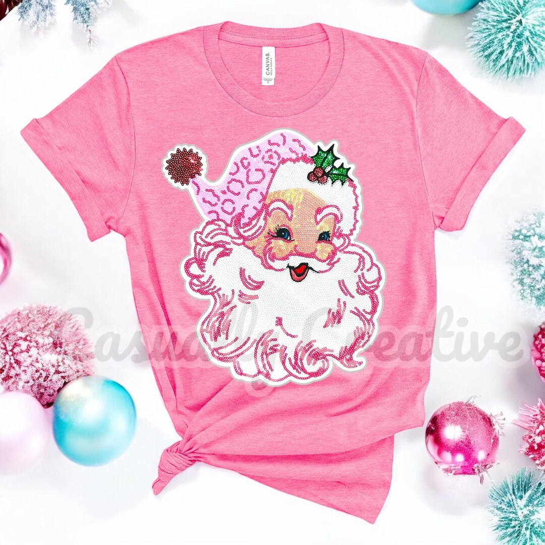 Santa Clause- Sequin Patch- Iron On- Pink Santa Patch Only - Glitter ...