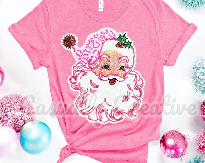 Santa Clause- Sequin Patch- Iron On- Pink Santa Patch Only - Glitter ...