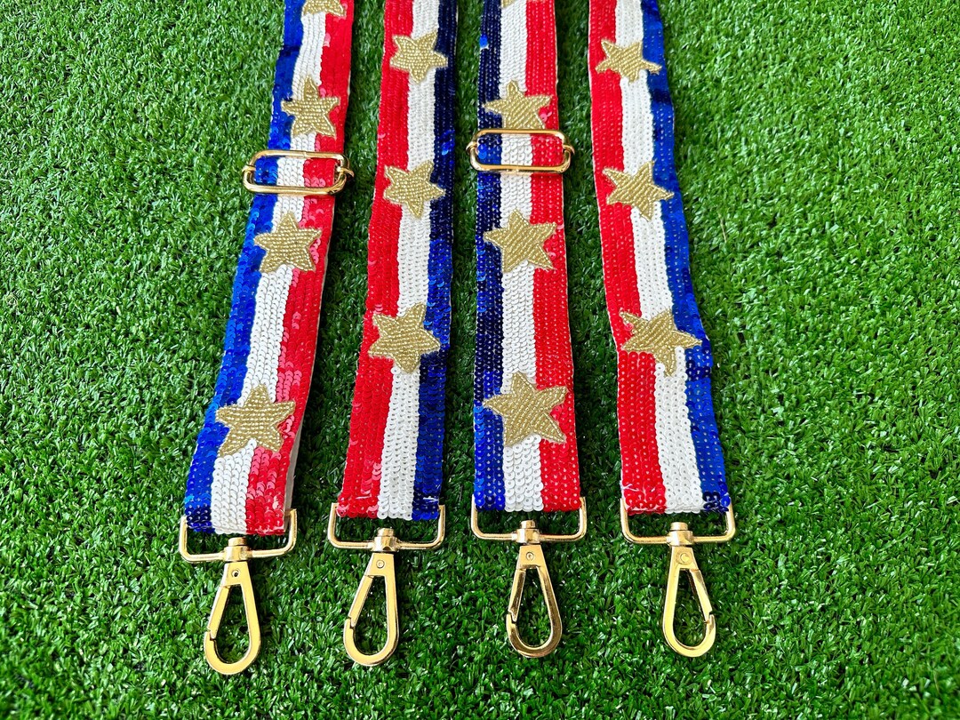 Beaded Game Day Bag Strap: Red White Blue, Adjustable Gold Hardware - Etsy
