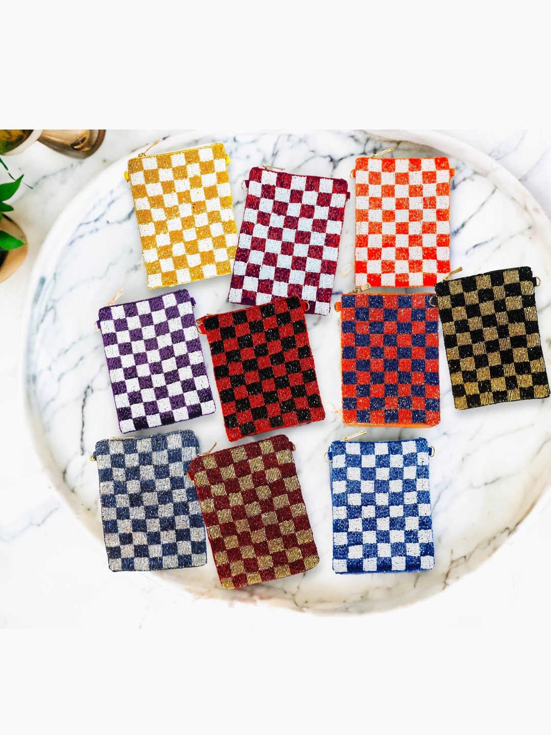 Handmade Beaded Checkered Coin Purse: Game Day Cellphone Wallet - Etsy