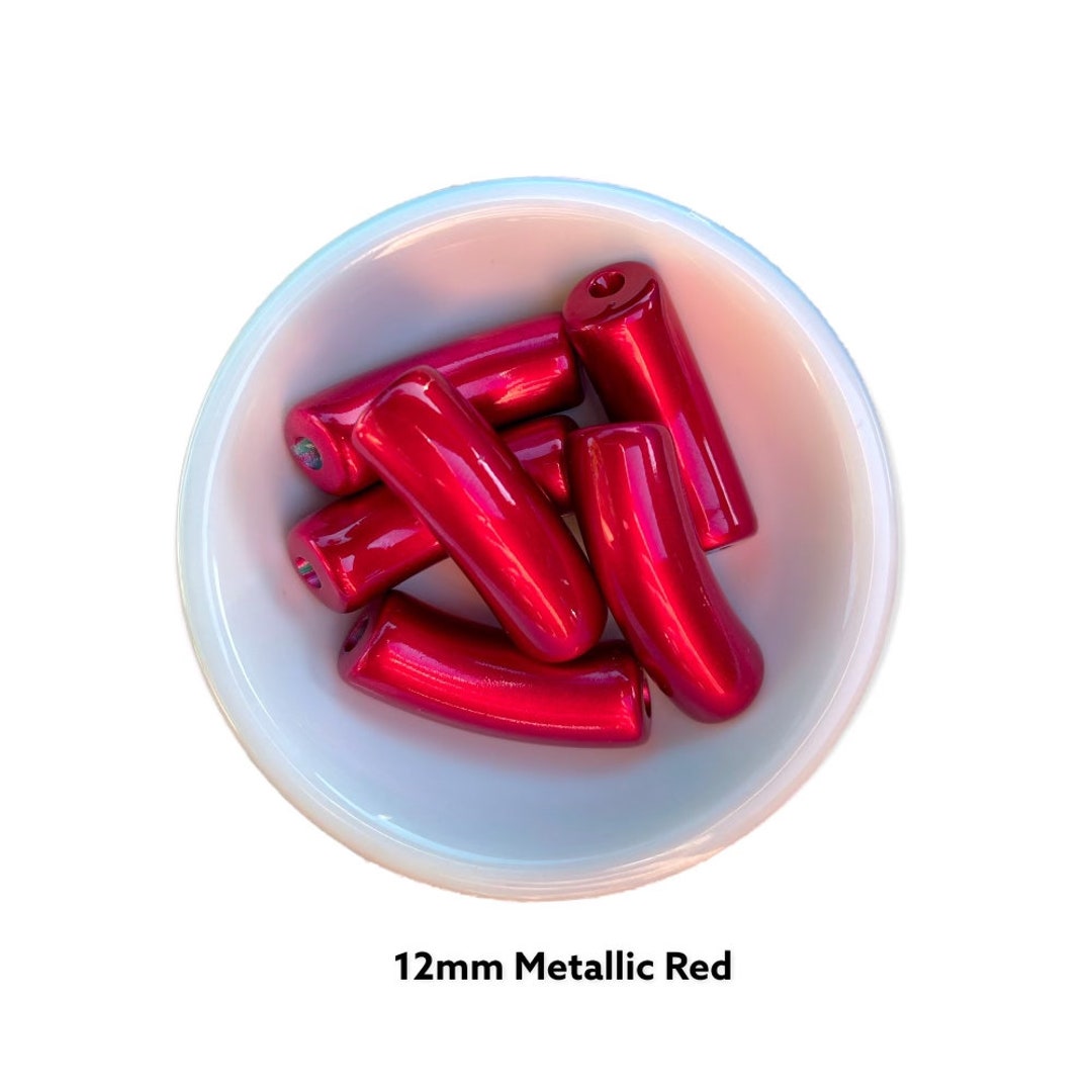 Metallic Red Acrylic Tube Beads: Curved Resin Bamboo Style (12mm X 35mm ...