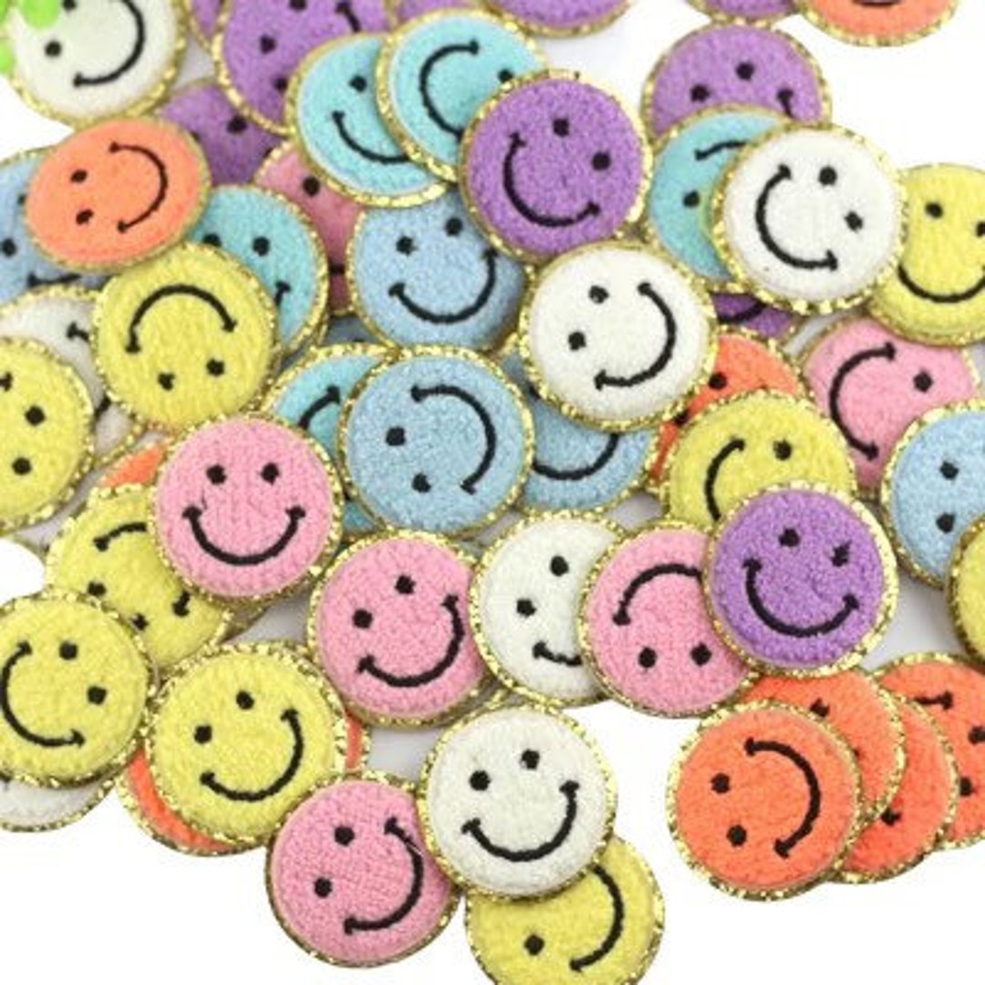 Self Adhesive Smiley Face Patch Chenille Smile Face DIY Patch With Gold ...