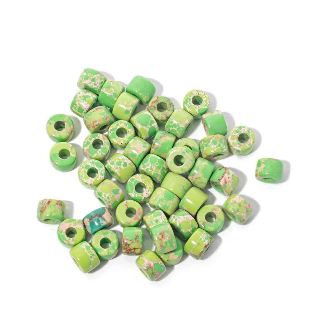 Lime Green Jasper Gemstone Beads- #105- 20 Beads- 8mm X 6mm- Lurex Cord ...