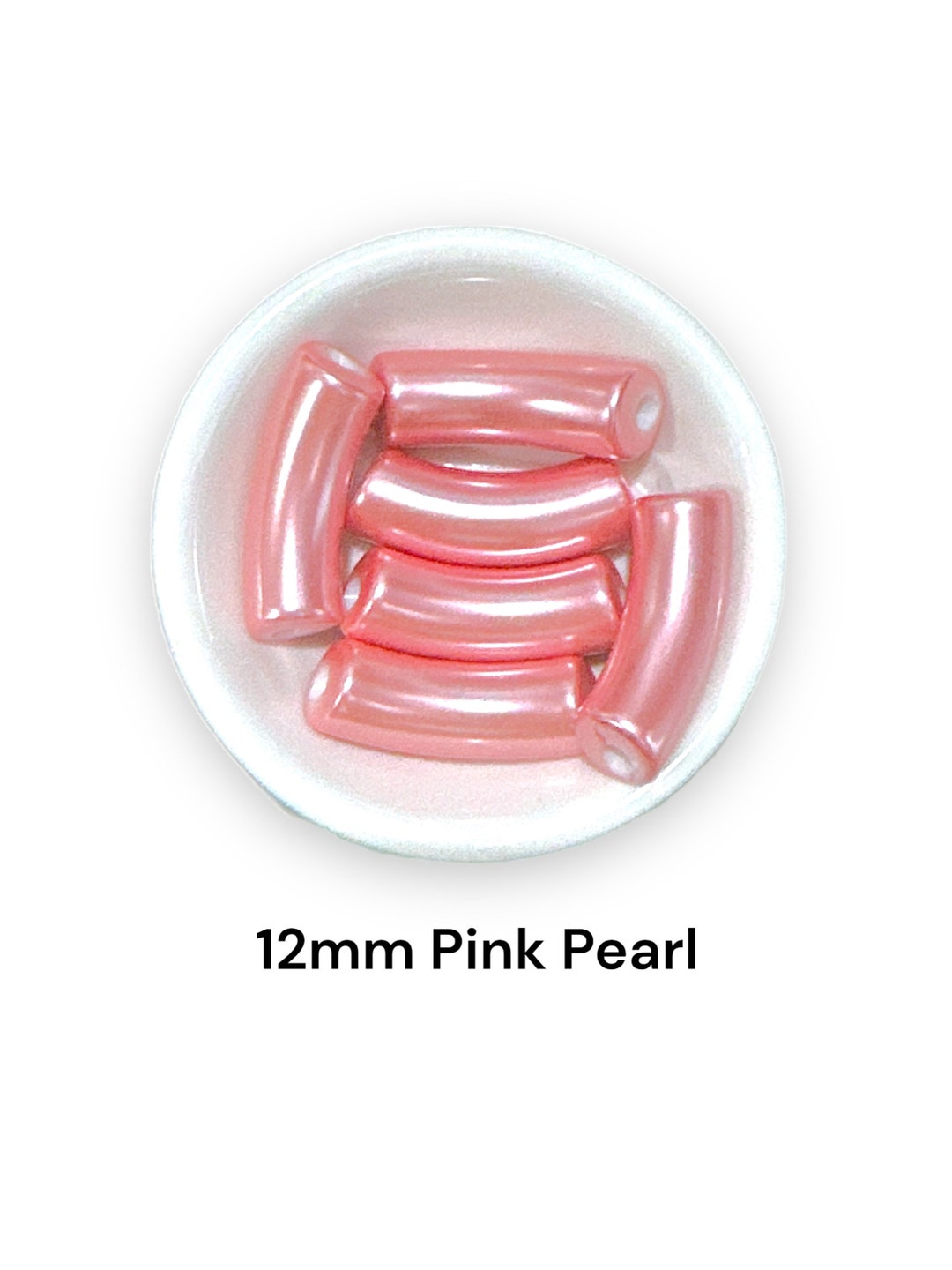 Pink Pearl- 12mm Tube Acrylic Beads, Pearl Curved Tube Beads, Resin 11 ...