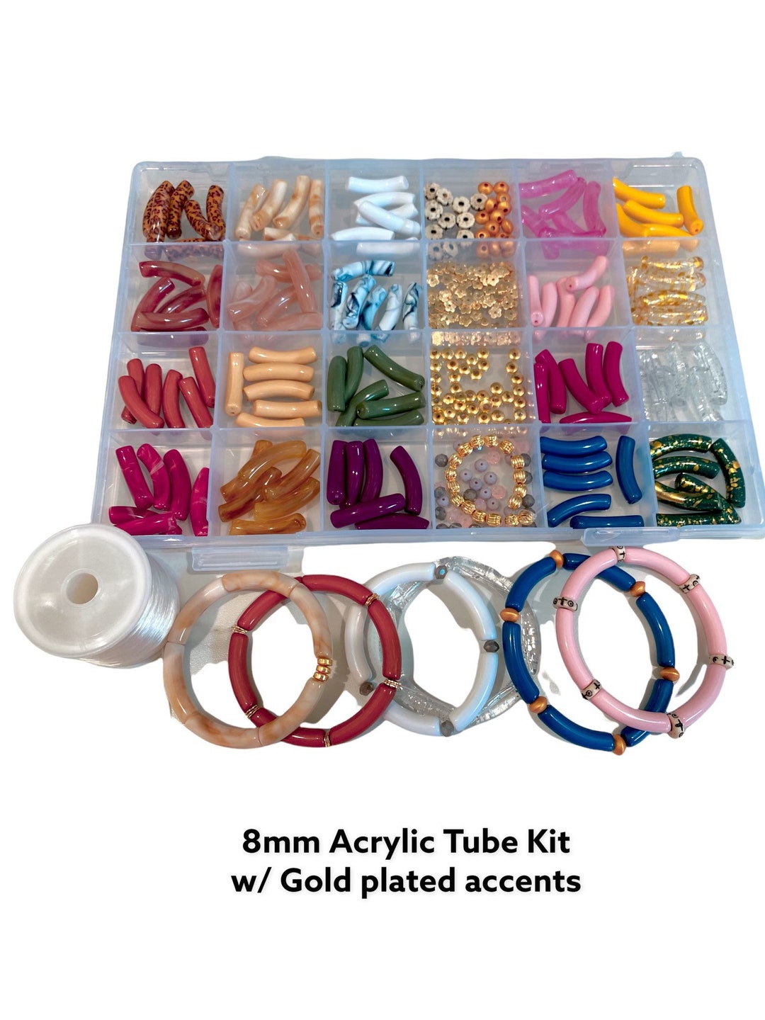 Acrylic Tube Bead Kit- DIY Valentines Day Gift, Easter Spring Bracelet ...