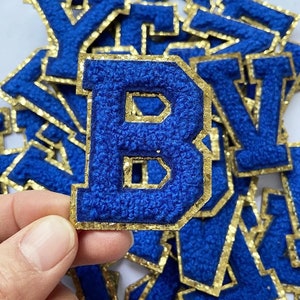 Royal Blue Chenille Letter Patch: Gold Glitter Varsity, Self Adhesive ...
