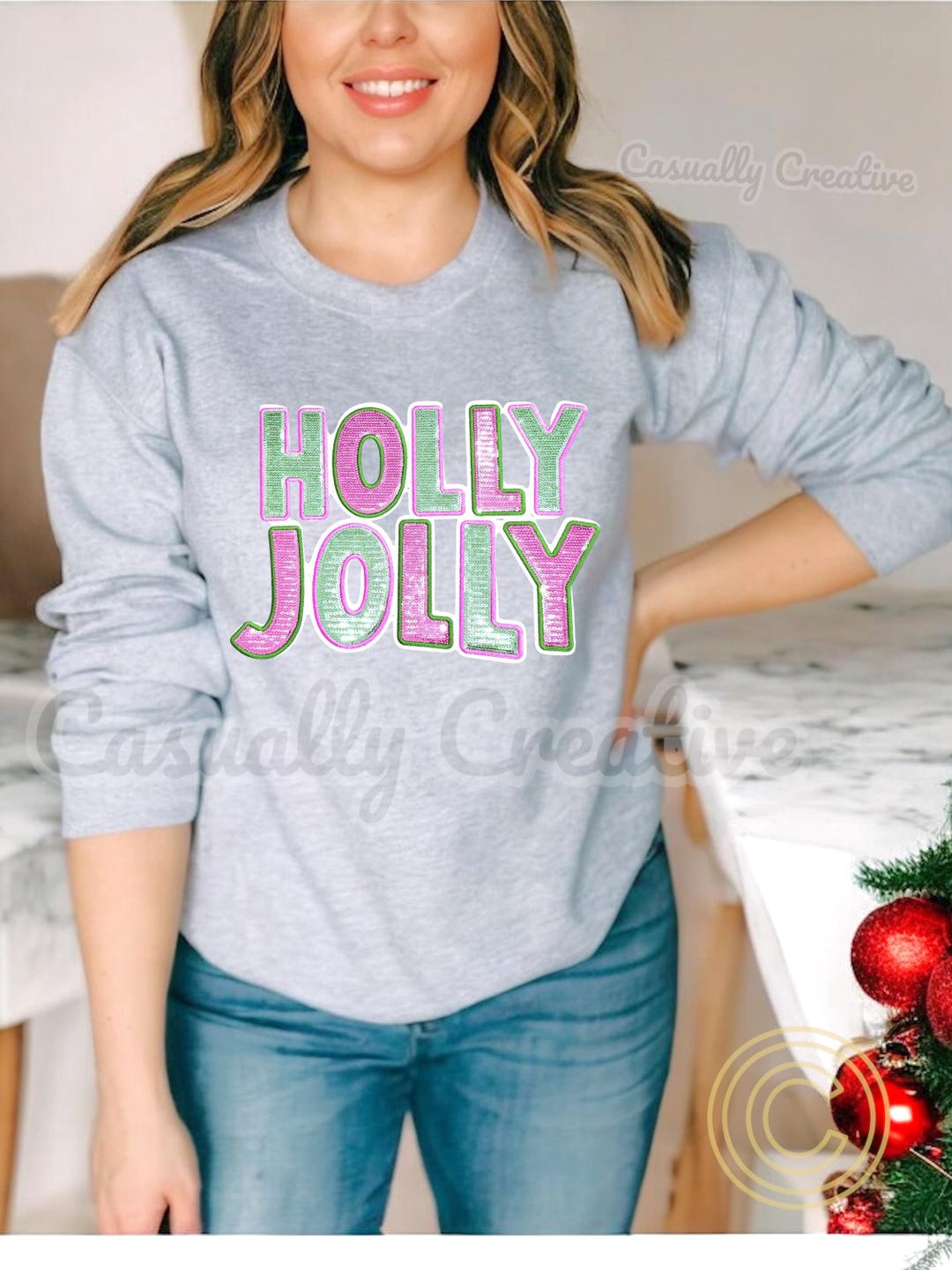 Holly Jolly Sequin Iron on Patch - Christmas Chenille Applique - Etsy