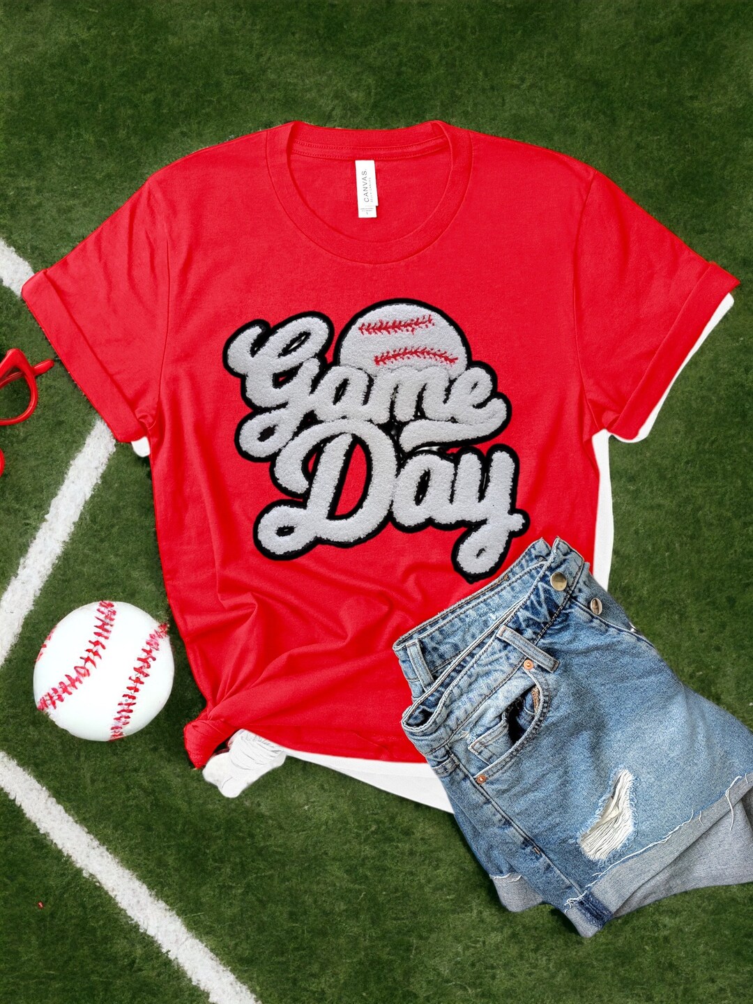 Game Day Baseball Patch: Iron on Glitter Chenille Applique (9”) - Etsy