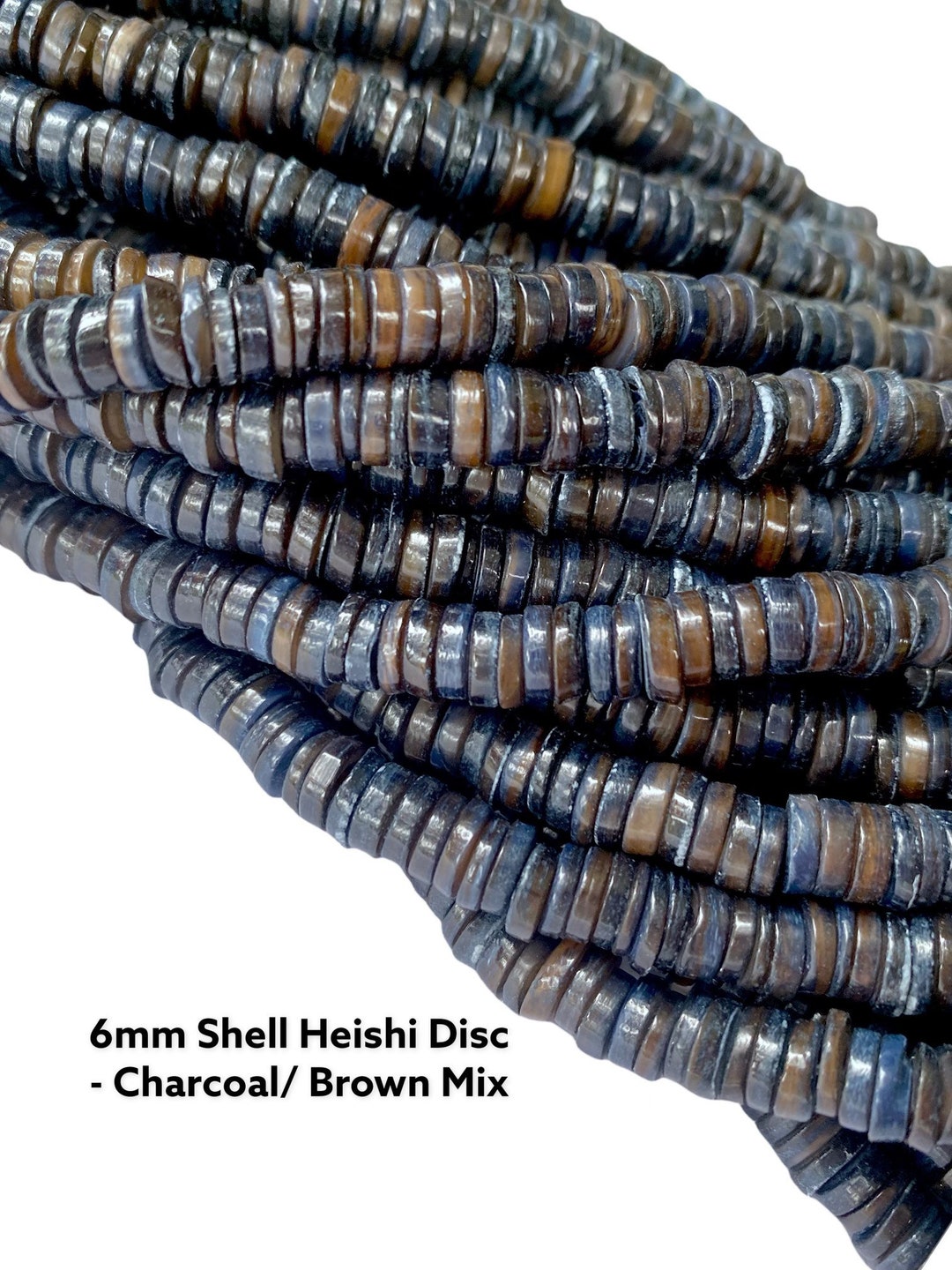 6mm Gray Natural Shell Heishi Beads, Shell Disc Beads, Pearl Heishi ...