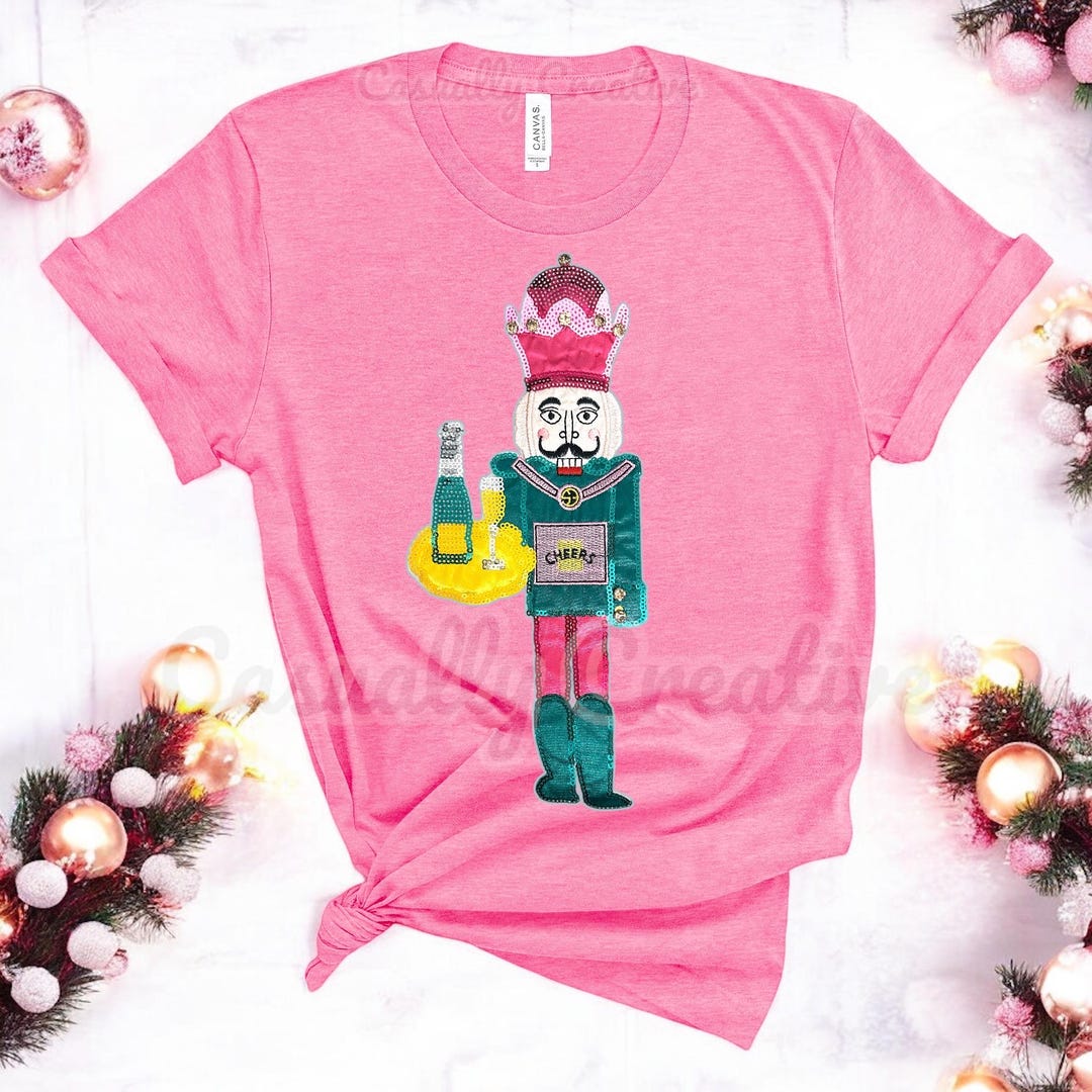 Cheers Nutcracker - Sequin Iron on Patch - Champagne Christmas Merry & Bright Patch - Celebrate ...