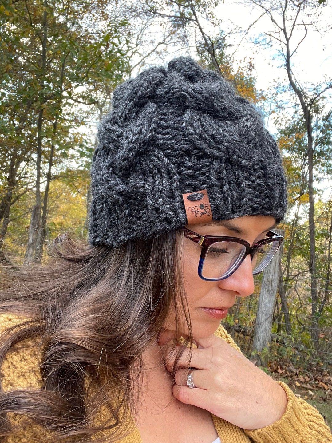 Gray Cable Knit Beanie, Dark Grey Beanie, Winter Hat, Toque, Toboggan ...