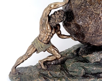 Sisyphus and the Eternal Boulder, Bronze Sisyphus Statue, Greek ...