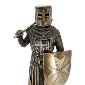 Medieval Christian Knight Statue | Bronze Finish Armor & Shield ...