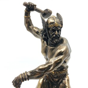 Norse God Thor Statue With Mjolnir - Viking Mythology Decor - Handmade ...