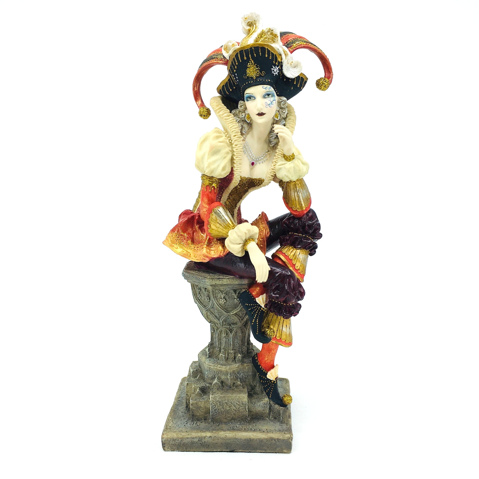 Female Court Jester Figurine – Handmade Harlequin Statue, Queen’s Fool ...