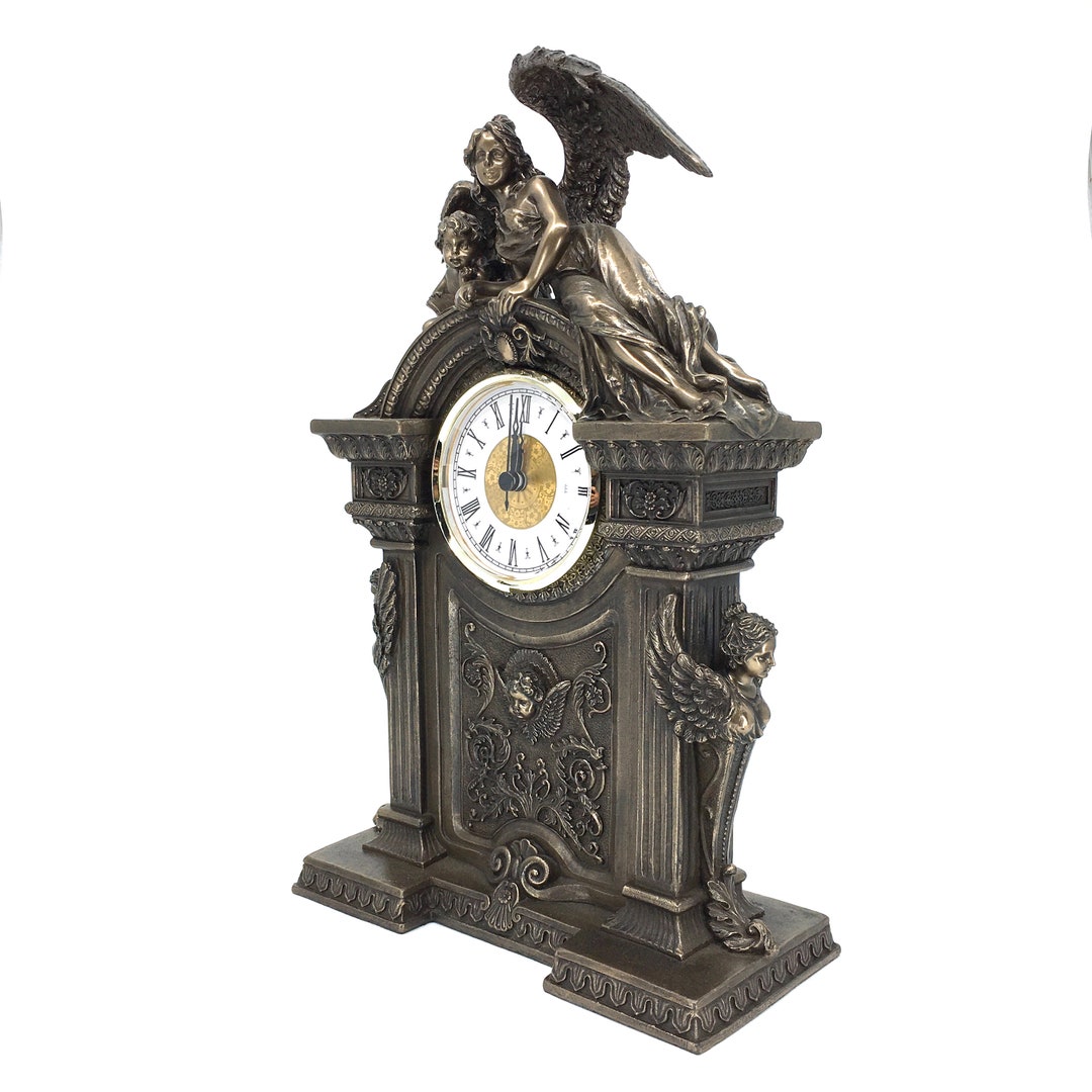 Baroque Style Desk Clock – Ornate Angel Clock, Handmade Shelf Decor ...